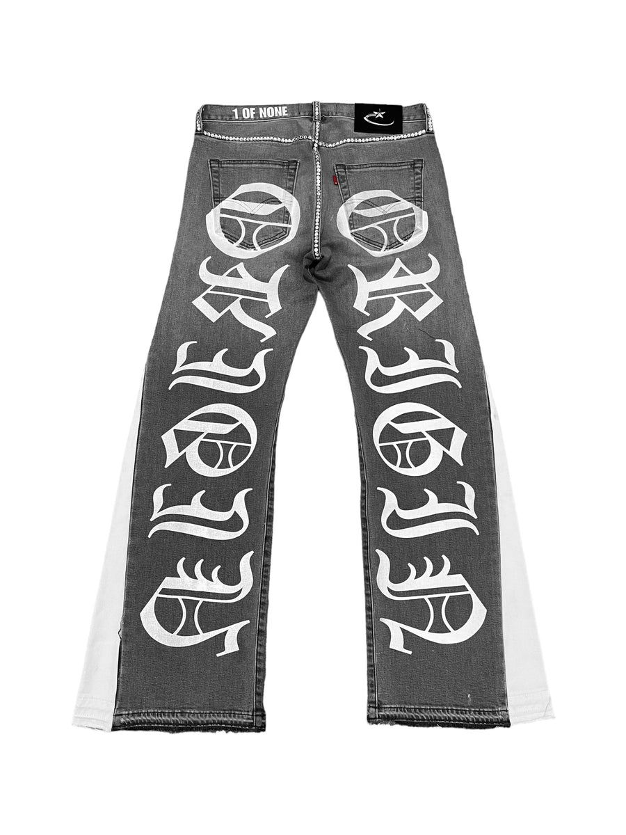 OE Smoke Grey Iced Out Flared Jeans – Origin