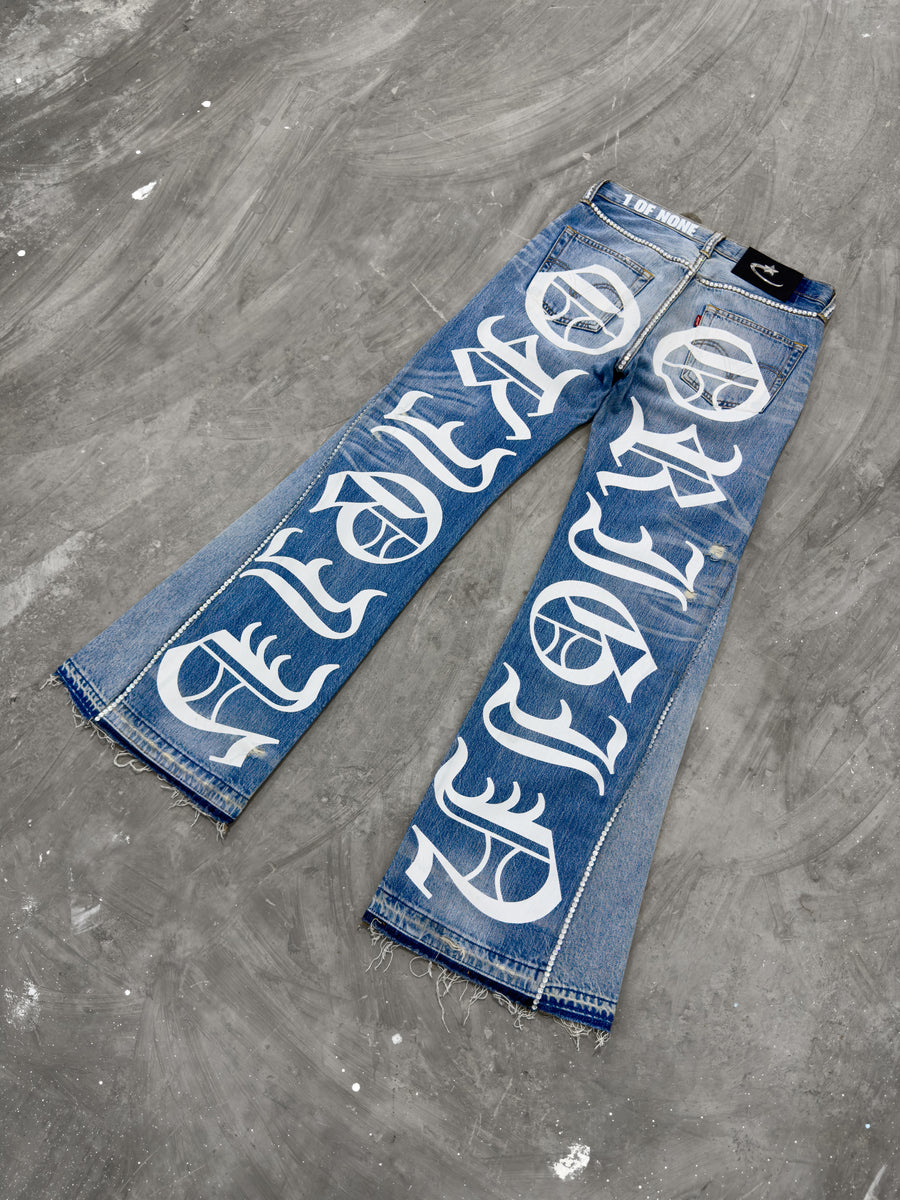 OE Ray Blu Iced Out Denim Flared Jeans – Origin