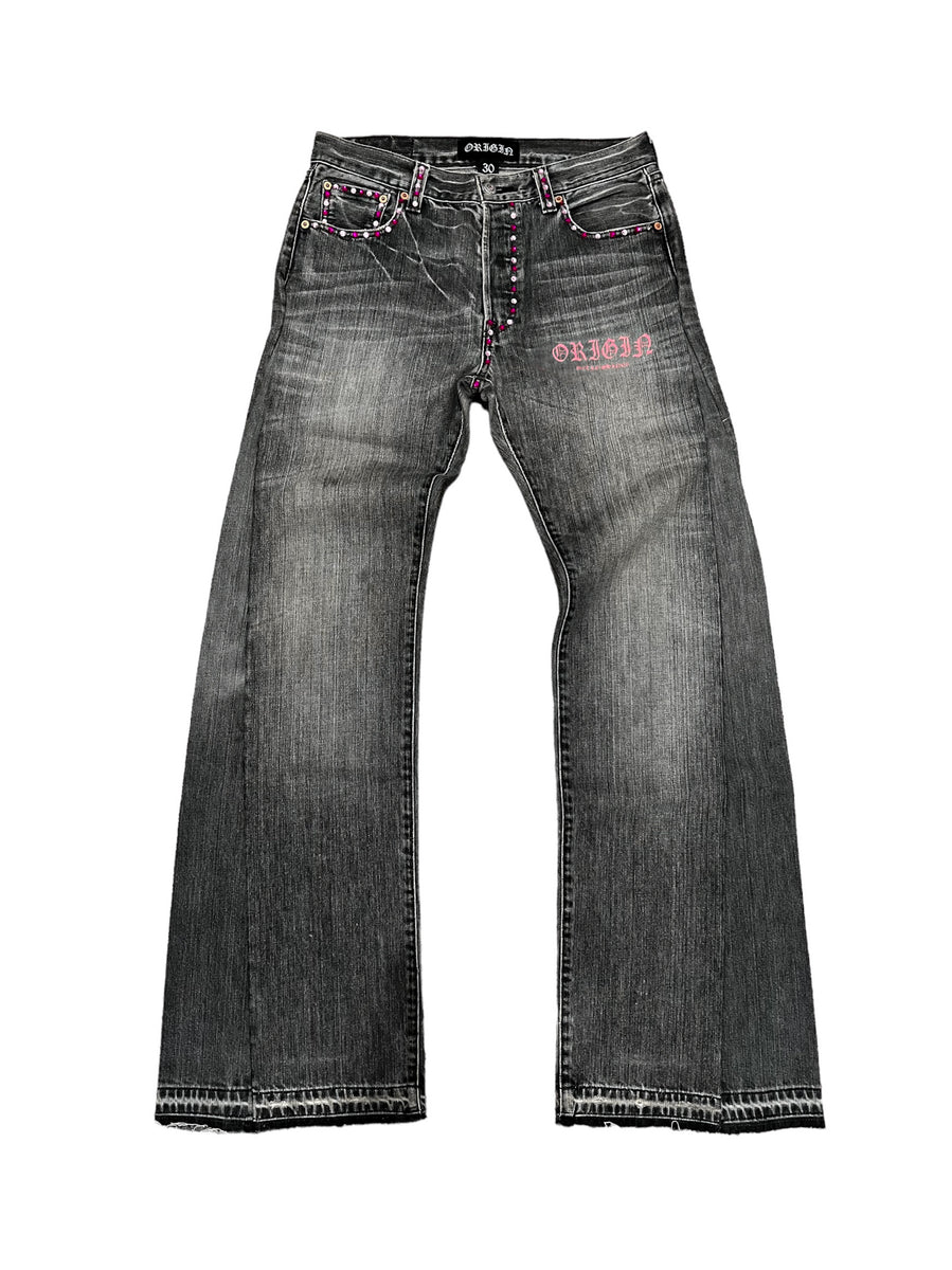 OE Pink Iced Out Flared Jeans – Origin