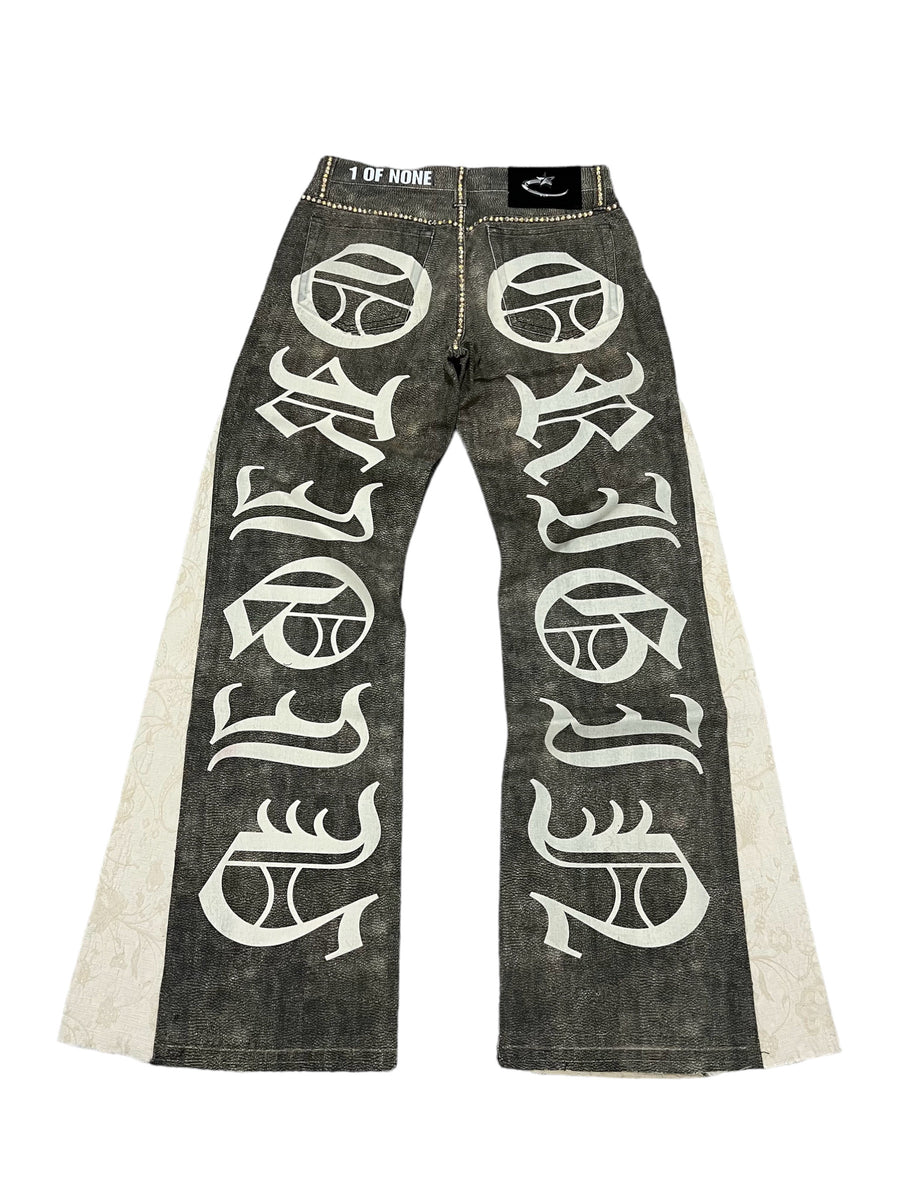 OE Snake Skin Iced Out Flared Jeans – Origin