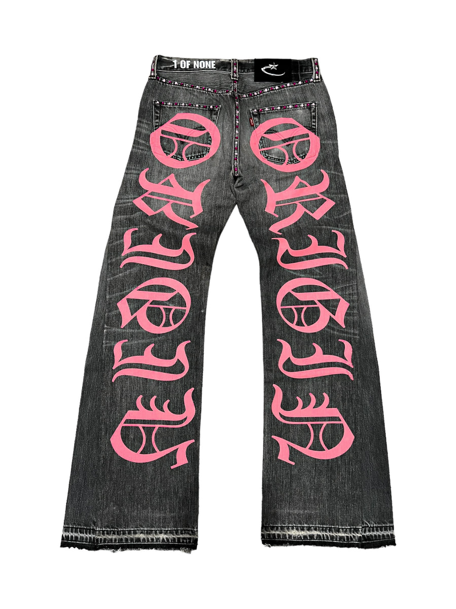 OE Pink Iced Out Flared Jeans – Origin