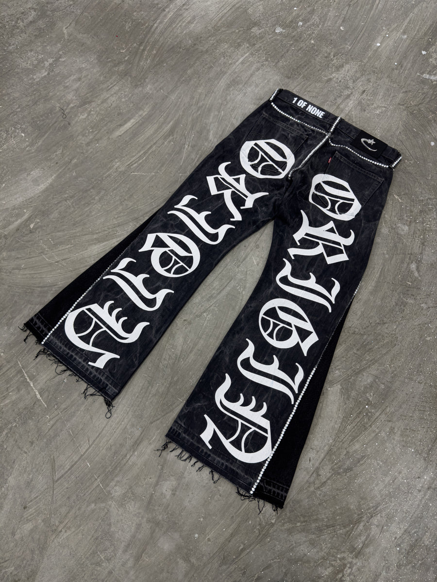 OE Stone Wash Black Iced Out Flared Jeans – Origin