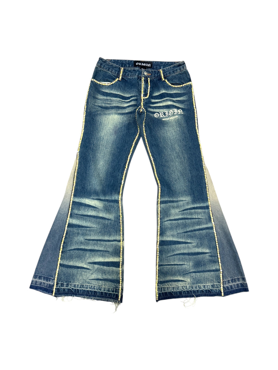 OE Iced Out Gradient Spike Wash Flared Denim Jeans – Origin